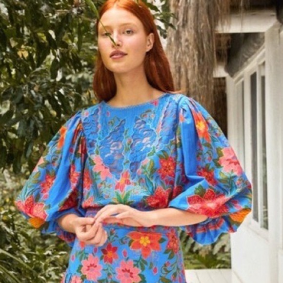 FARM Rio | Tops | Farm Rio Blue Toucans Lace Inset Blouse S New | Poshmark